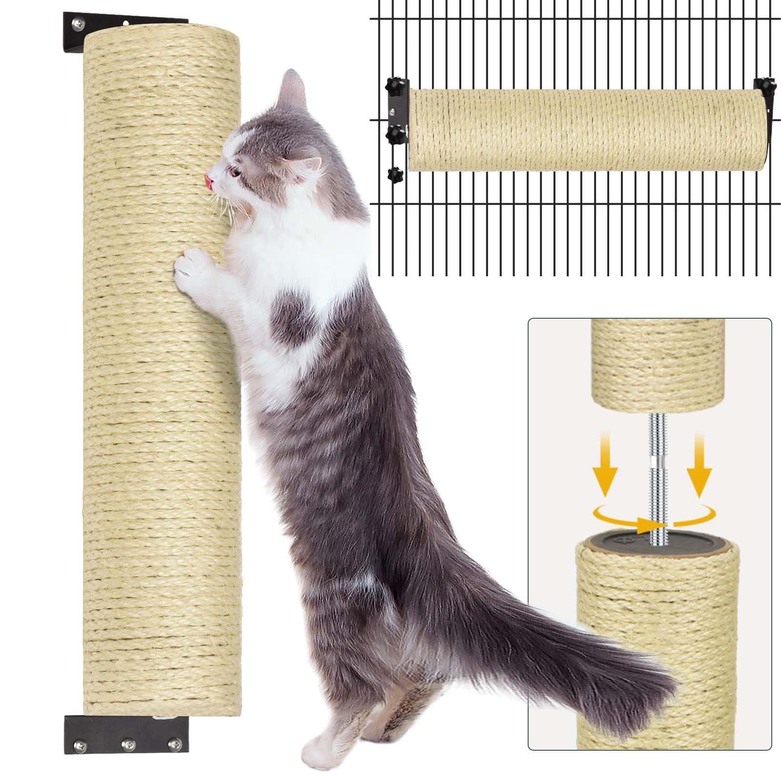 2 Pack Wall Mounted Cat Scratching Post 3 in1 Cage Wall Mounted Rope Cat Scratcher Post Replacement Cat Claw Scratcher Tree for Indoor Cats or Kittens Cat Wall Shelves Climbing Furniture (Sisal)