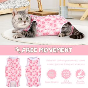 Due Felice Cat Surgery Recovery Suit Small Dog Surgical Recovery Onesie Pet After Surgery Wear for Female Male Cat Doggy Pink Heart/Medium