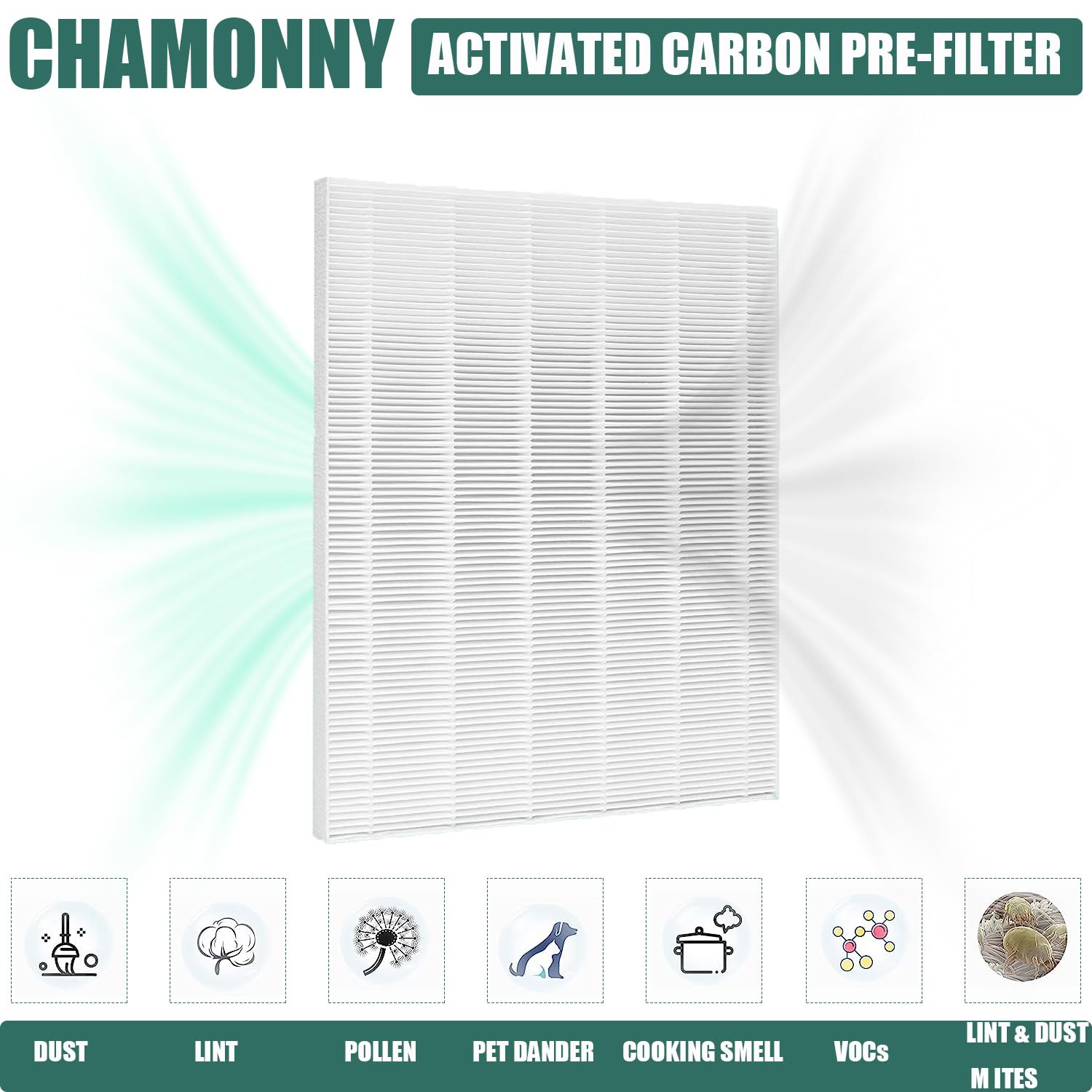 CHAMONNY D480 True HEPA Replacement Filter D4, Compatible with Winix D480 Air Purifier, Compare to Winix D4 Filter, Item Number 1712-0100-00, 2 H13 True HEPA Filters + 8 Activated Carbon Pre-Filters