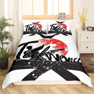 Manfei Taekwondo Kids Duvet Cover Set Full Size, Sports Theme Comforter Cover with 2 Pillowcases, Japanese Style Bedding Set 3pcs for Boys Girls Teens Adult Bedroom Decor Lightweight Bedspread Cover