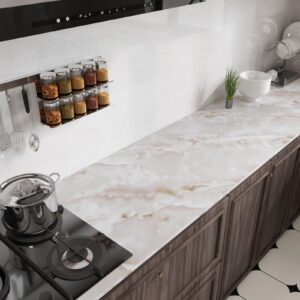 CRE8TIVE Beige Cloudy Marble Contact Paper for Countertops Cabinets Waterproof 12"x80" Matte Cream White Marble Peel and Stick Wallpaper Removable Self Adhesive Marble Vinyl Wrap for Kitchen Bathroom