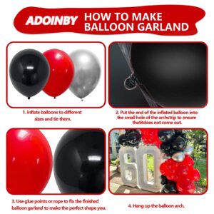 Red and Black Balloons Arch Kit, ADOINBY 140Pcs Matte Red Black Metallic Silver Garland kit, 18 12 10 5 Inch Different Size Balloons for Birthday Party Anniversary Wedding Graduation Prom Decorations