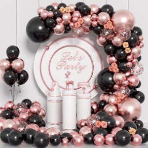 rose gold and black balloon arch kit, adoinby 140pcs metallic rose gold black balloon 18 12 10 5 inch different size balloons for birthday party bridal shower wedding engagement anniversary decoration