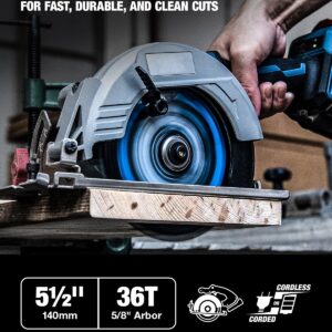 CRALY 5-1/2 Inch 24&36 Teeth Wood Cutting Framing/Fine Finish Circular Saw Blade, 5/8 Inch Arbor, Carbide Tipped, Thin Kerf, Black Ice Coating, for Plywood, MDF, OSB, Laminated, 2-Pack(C052436-2)