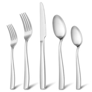 e-far matte silverware set for 4, 20 pieces stainless steel flatware eating utensils set for home kitchen restaurant, metal forks spoons and knives with square handle, dishwasher safe