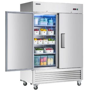 wilprep commercial refrigerator, 54" 2 solid door commercial fridge with 42 cu. ft. cap, reach in side by side refrigerator with air cooling adjustable shelves for restaurant kitchen