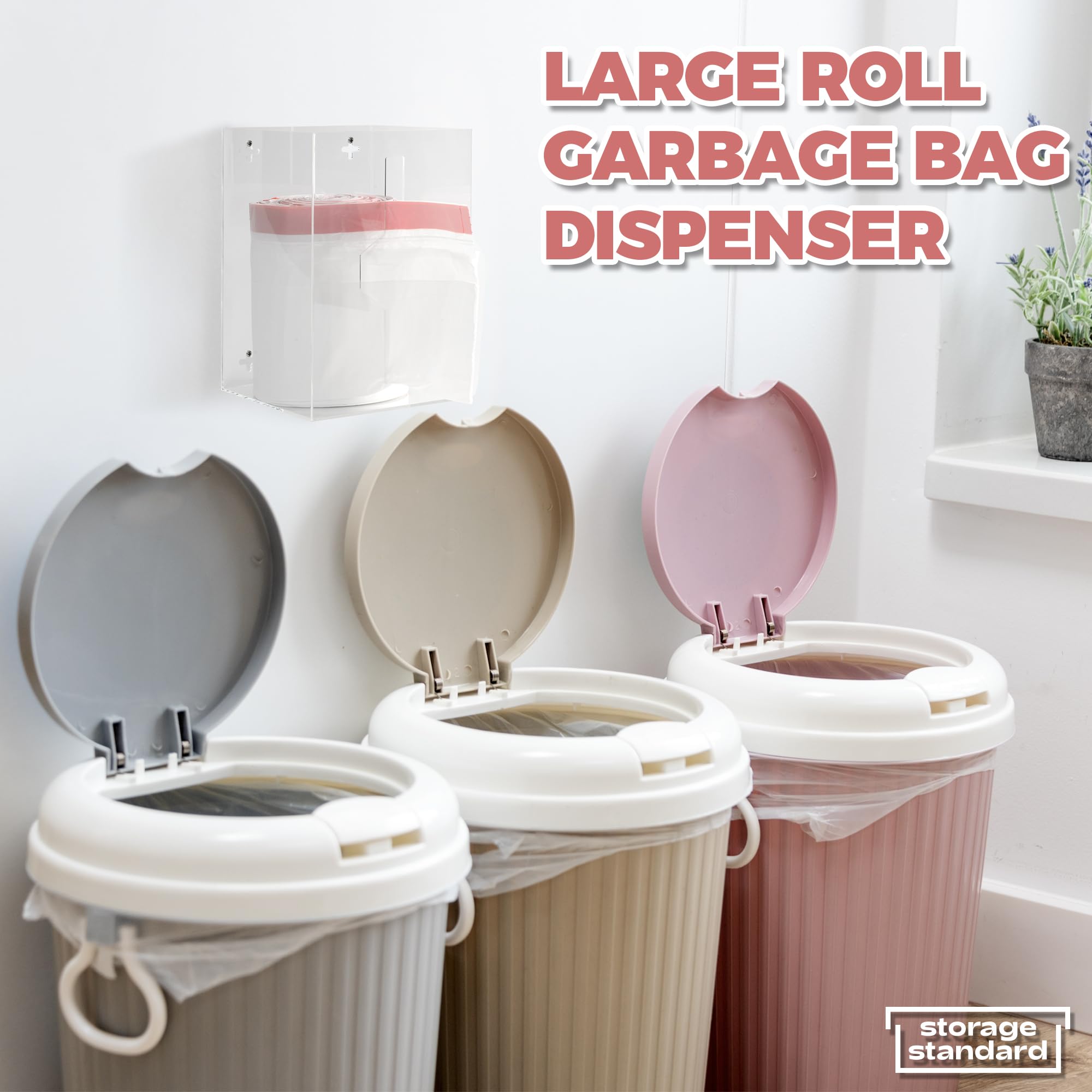 Storage Standard Trash Bag Holder Dispenser - Acrylic Trash Bag Dispenser Roll Holder, Garbage Bag Holder for Cabinet, Garbage Bag Dispenser Under Sink - Trash Bag Organizer for Home or Shops - Large