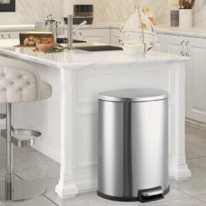 stainless steel 50 liter / 13 gallon trash can, semi-circular steel pedal recycle bin with lid and inner buckets, hands-free kitchen garbage can