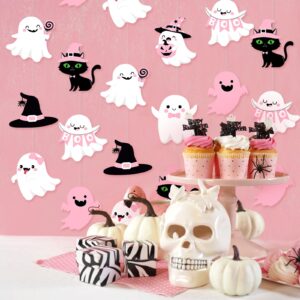 Ceenna 9 Pcs Halloween Baby Shower Decorations Pink and Black Paper Garland Banner Little Boo Bat Witch Hat Cat Hanging Decorations for Girl Birthday Party Favor Supplies