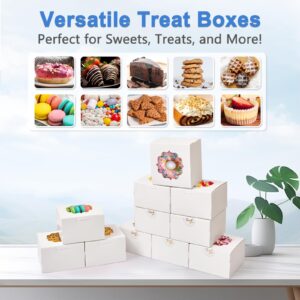 Shallive 4-Inch Small Cookie Boxes 50 Pcs White - Bakery Treat Boxes with Window for Gifting, To-go Containers for Cake Slice, Macarons, Donuts 4x4x2.5