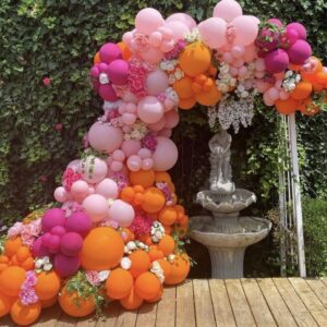 Pink and Orange Balloon Arch Kit, ADOINBY 161Pcs Hot Pink Orange Metallic Gold Latex Balloon Garland kit, 18 12 10 5 Inch Different Size Balloons for Birthday Baby Shower Wedding Party Decorations