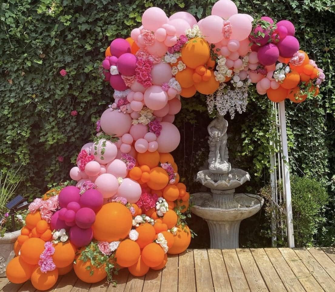 Pink and Orange Balloon Arch Kit, ADOINBY 161Pcs Hot Pink Orange Metallic Gold Latex Balloon Garland kit, 18 12 10 5 Inch Different Size Balloons for Birthday Baby Shower Wedding Party Decorations