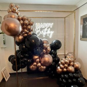 Rose Gold and Black Balloon Arch Kit, ADOINBY 140Pcs Metallic Rose Gold Black Balloon 18 12 10 5 Inch Different Size Balloons for Birthday Party Bridal Shower Wedding Engagement Anniversary Decoration