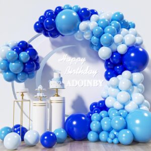 blue balloons arch kit, adoinby 139pcs macaron blue royal blue balloon garland kit, 18 12 10 5 inch different size balloons for baby shower graduation boys birthday ocean themed party decorations