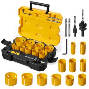 kata bi-metal hole saw kit, 18 piece m42 steel hole saw set with 3/4" -2-1/2" (19-64mm), general purpose hole saw blades in case with mandrels, drill bit, hex key for thin metal, hard wood, drywall