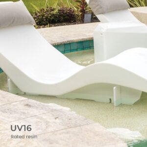 Aqua Outdoors in-Pool DEEP Ledge Chaise Set - Two Chaises - Two Headrest Pillows - Two Chaise Risers and One Large in Pool Side Table - for ledges 9"-14" inches Deep (Classic White-Blue)