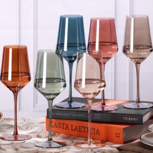 comfit colored wine glasses set of 6-15 oz, unfading color, hand-blown wine glasses - gifts for wine lovers, thanksgiving christmas gifts for women