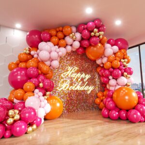 pink and orange balloon arch kit, adoinby 161pcs hot pink orange metallic gold latex balloon garland kit, 18 12 10 5 inch different size balloons for birthday baby shower wedding party decorations