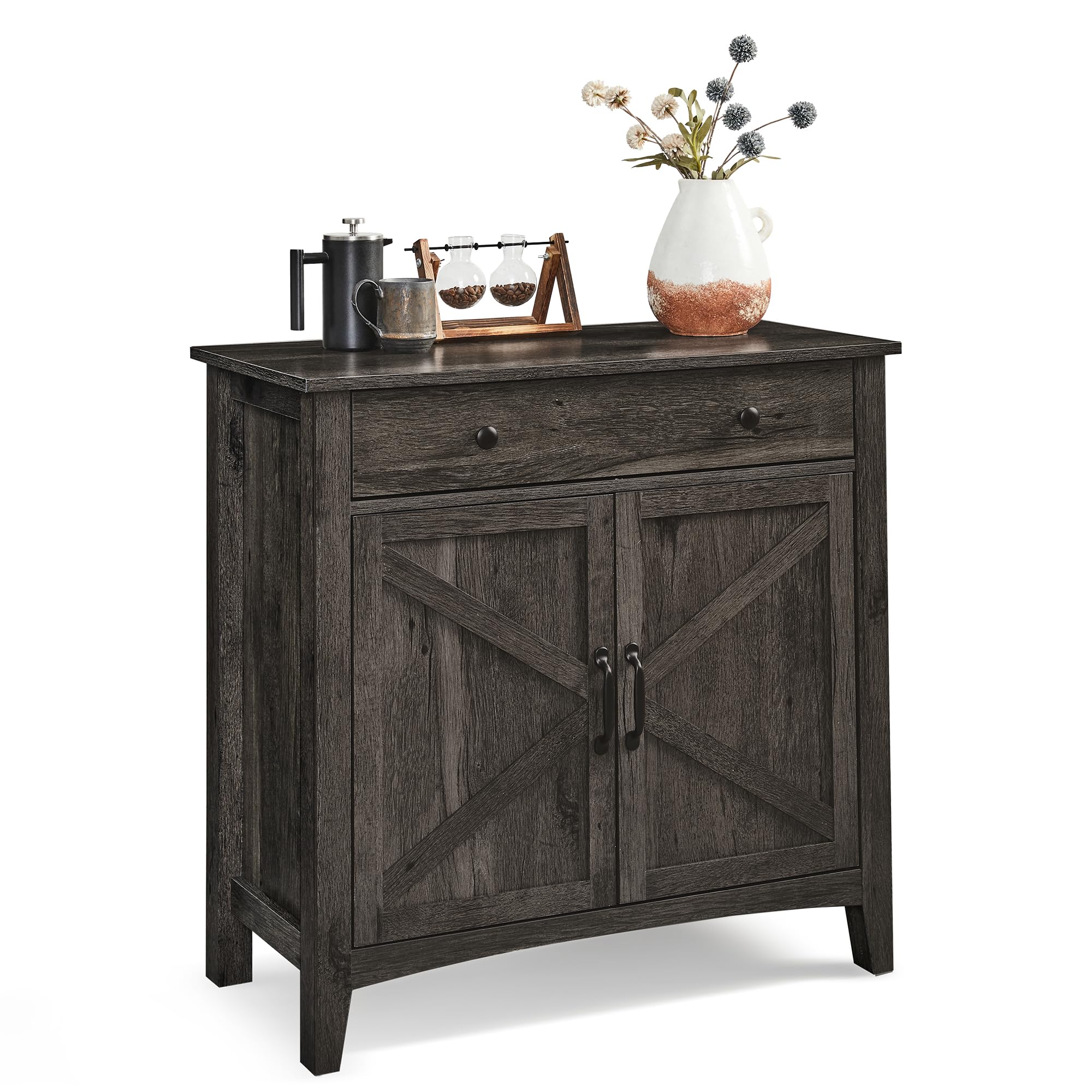 VASAGLE Coffee Bar Cabinet, Kitchen Storage Cabinet with Drawer, Farmhouse Cabinet Sideboard with Adjustable Shelf for Kitchen, Stone Gray UBBK341B02