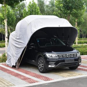 folding mobile carport, portable stainless steel car tent, semi-automatic simple outdoor garage car cover, durable rainproof awning, for cars/sedans, grey