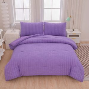 yadangxiawa seersucker purple queen size comforter sets for girls women boho purple seersucker bedding set & collections 5 pieces-soft lightweight microfiber bed set for all season,queen 90''x90''…