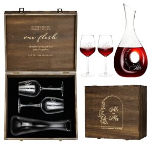 aw bridal wedding wine decanter set engraved mr & mrs wine glasses wedding gifts bridal shower gifts engagement gifts for couples