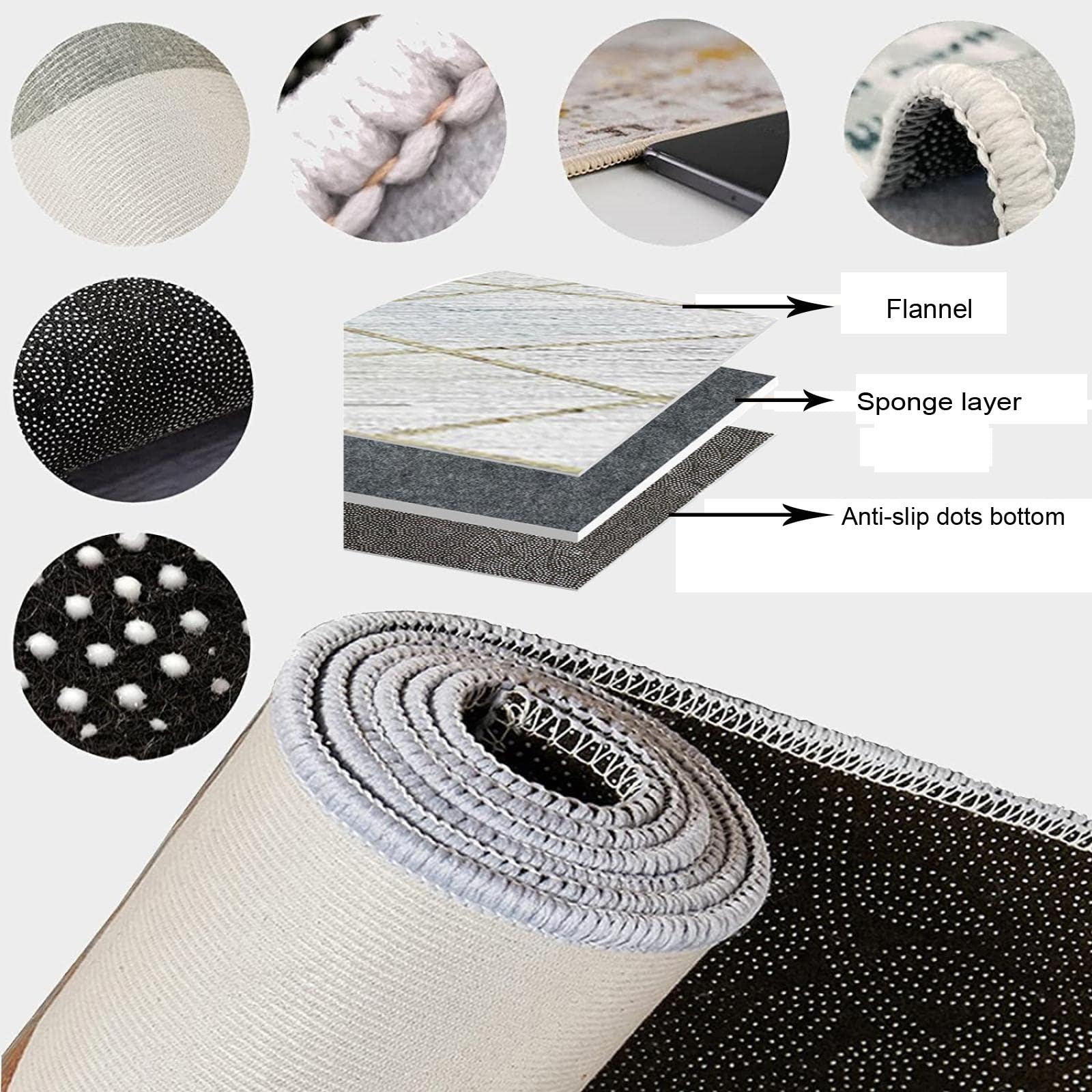 Nordic Luxury Art Living Room Area Carpet, Modern Black Gold and White Marble Texture Area Rug, Non-Slip Floor Breathable Large Rectangle Indoor Mat for Nursery Girls Bedroom Hallway-5x7ft