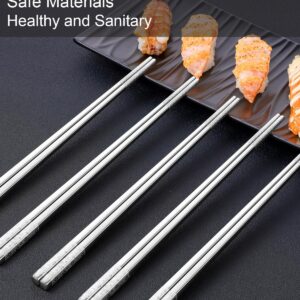 FOFAYU 5 Pairs Metal Chopsticks Reusable 18/8 stainless steel Chopsticks Japanese Style Dishwasher Safe Lightweight Non-Slip Chop Sticks 9 1/4 Inches Present Set