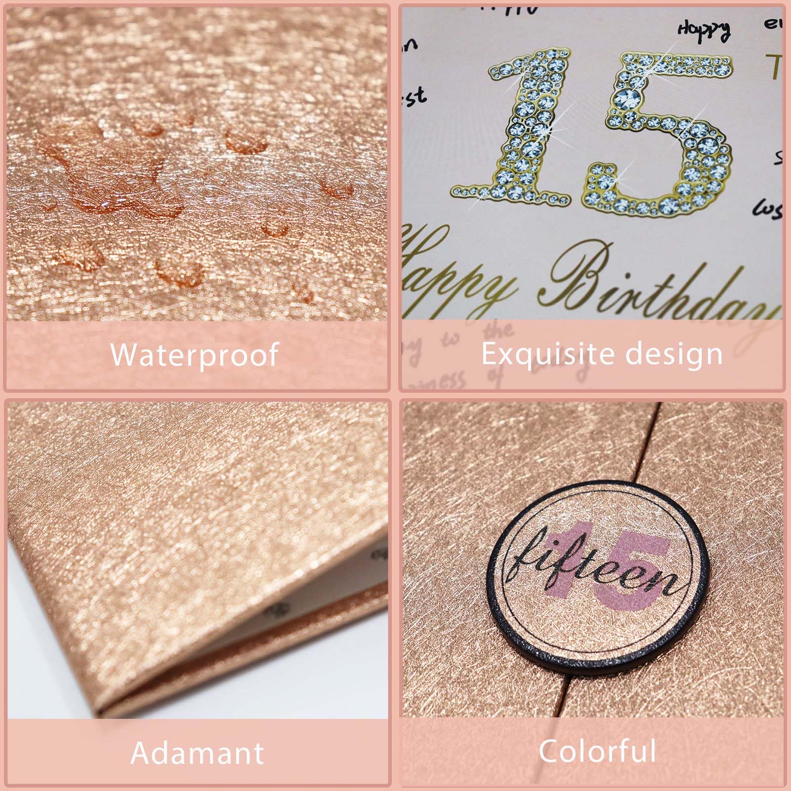 Crenics Rose Gold 15th Birthday Decorations, Creative 15th Birthday Guest Book Alternative, Large 15th Birthday Signature Book 12" x 18", Great 15 Years Old Birthday Gifts for Girls