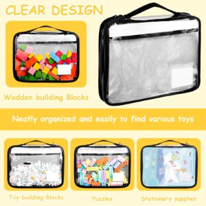 Partreko 2 Packs Clear PVC Zippered Blocks Set, Waterproof Toy Storage Organizer with Mesh Pocket and Label, Traveling Toy Bags with Handle for Board Games, Building Blocks, Toys, Large