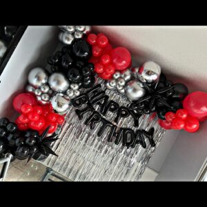 Red and Black Balloons Arch Kit, ADOINBY 140Pcs Matte Red Black Metallic Silver Garland kit, 18 12 10 5 Inch Different Size Balloons for Birthday Party Anniversary Wedding Graduation Prom Decorations