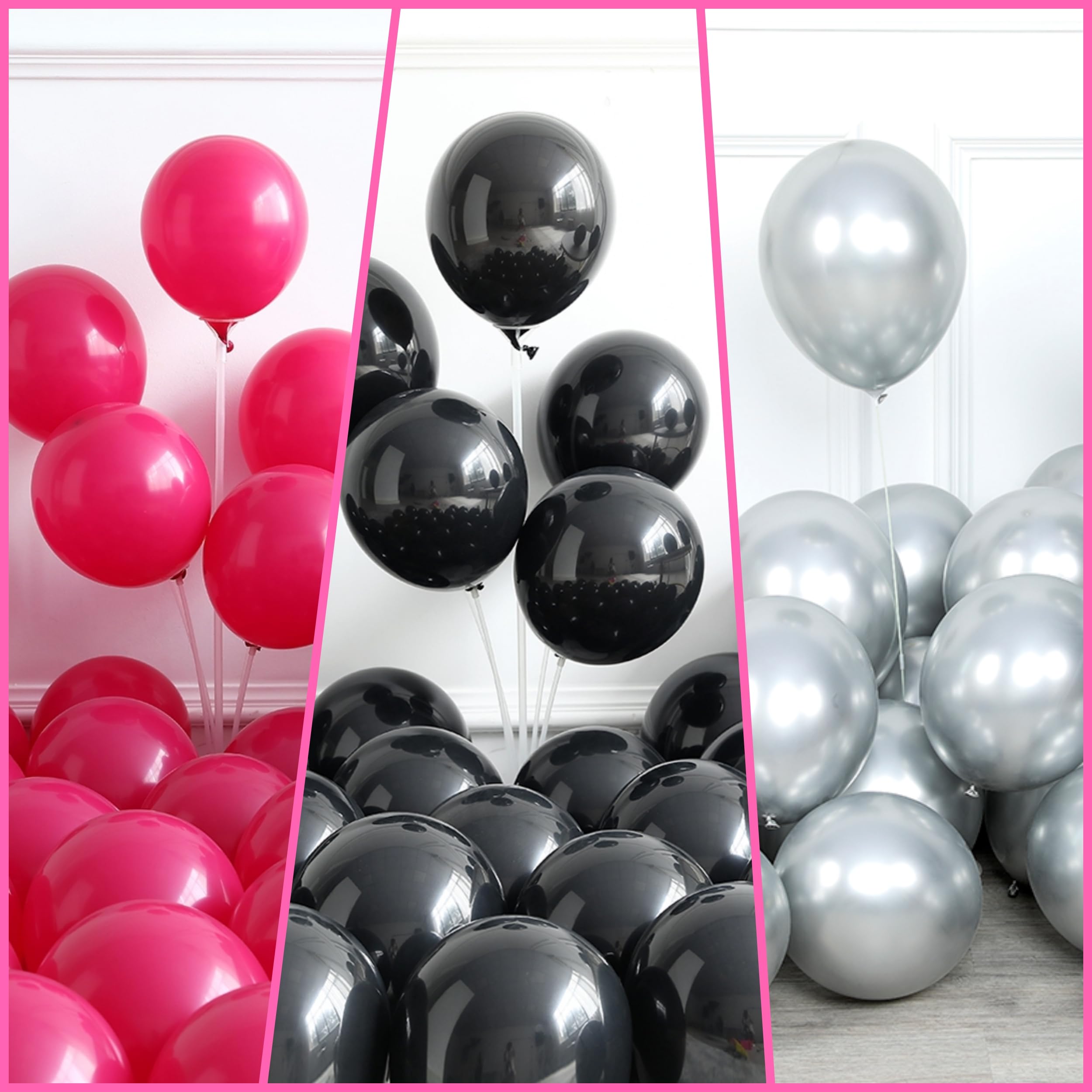 Enanal Disco Balloon Garland Arch Kit, Hot Pink Black Chrome Silver Balloon with Disco Ball Exploding Star Foil Balloons for Disco Bachelorette Party Princess Birthday 8090 Themed Party Decor (Disco)