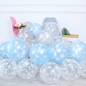 PageebO 147 pcs Snowflake Balloon Arch Kit Ice Snow Blue White Snow Confetti Balloons for Winter Wonderland Theme Party Baby Shower Party Birthday Party Decoration