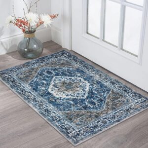 kozyfly small area rug 2x3 ft rugs for entryway washable boho entry rug non slip door mat indoor entrance blue printed faux wool vintage printed kitchen rug throw rugs for entrance kitchen bathroom