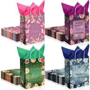 tenceur 32 pcs bible gift paper bags religious gift bags with 32 tissues bible verse paper gifts bags with handles christian gift bag inspirational flower party favor bags for wedding birthday favors