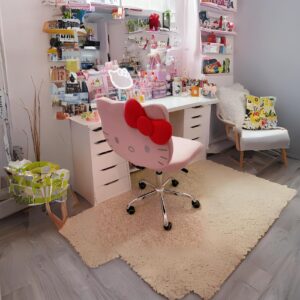 Impressions Vanity Hello Kitty Kawaii Swivel Vanity Chair for Makeup Room, Adjustable Height Cute Desk Chair with Wheels Rolling, Comfy Polyurethane Foam Back Armless Chair for Dorm (Pink)