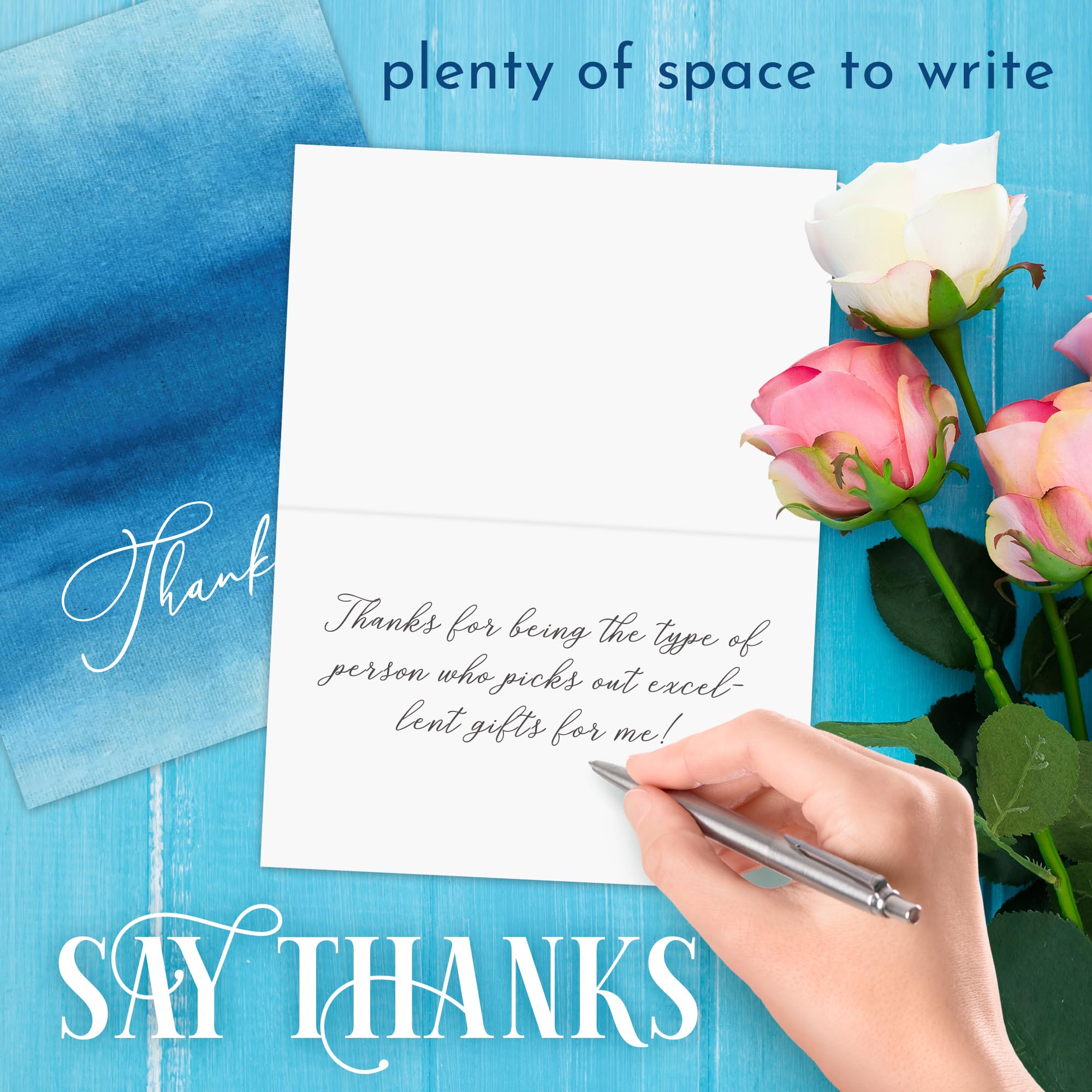 100 Thank You Cards with Envelopes - Elegant Blue Design, Perfect for Graduation Thank You Cards 2024, Weddings, Baby Showers, Parties, and Small Business - Includes 120 Stickers for Easy Sealing