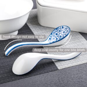 Soup Spoons Ceramic Asian Soup Spoons Sets of 4 Long Handle Japanese Soup Spoons Deep Blue Porcelain Ramen Spoons Pho Spoon (4PCS)