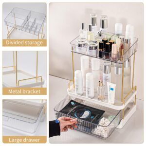 Vtopmart 2-Tier Skincare Storage Rack-Transparent, Bathroom Counter Organizer, Large Skin care Organizer with Drawers for Vanity,Makeup Countertop Organizer Perfume Tray for Cosmetics