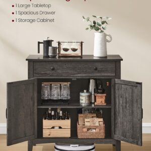 VASAGLE Coffee Bar Cabinet, Kitchen Storage Cabinet with Drawer, Farmhouse Cabinet Sideboard with Adjustable Shelf for Kitchen, Stone Gray UBBK341B02