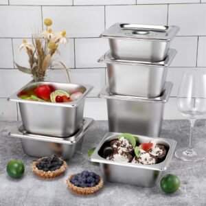 Ziliny 12 Pack Stainless Steel Hotel Pans with Lid 1/6 Size Steam Table Pan Anti Clogging Steamer Pan Restaurant Pans for Buffet Serving Commercial Catering Party, 2.5'' 4'' 6'' Deep, 6.9 x 6.5 Inch