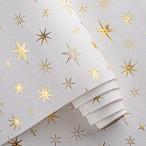 flyhill white wrapping paper-17inch*197inch（ 23.4sq.ft.ttl per roll - white gold 3d embossed foil star pattern for christmas,birthday, party,wedding,bridal shower shower,thanksgiving