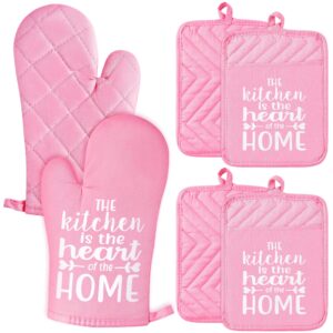 grobro7 6pcs funny oven mitts pot holders the kitchen is the heart of the home heat resistant hot pad machine washable gloves with hanging loop pocket pot holder for baking cooking pink