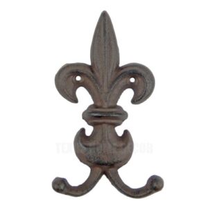 vintage fleur de lis double wall hook cast iron key coat towel hanger antique finish