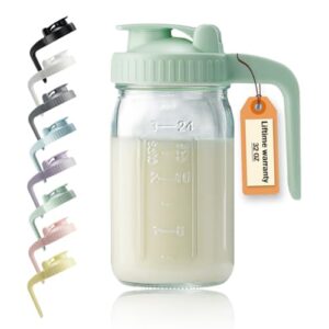 32oz glass pitcher with lid & v-shaped pour spout - 1 quart breastmilk pitcher double leak proof, creamer container for sun tea, juice, cold brew coffee, breastmilk storage container