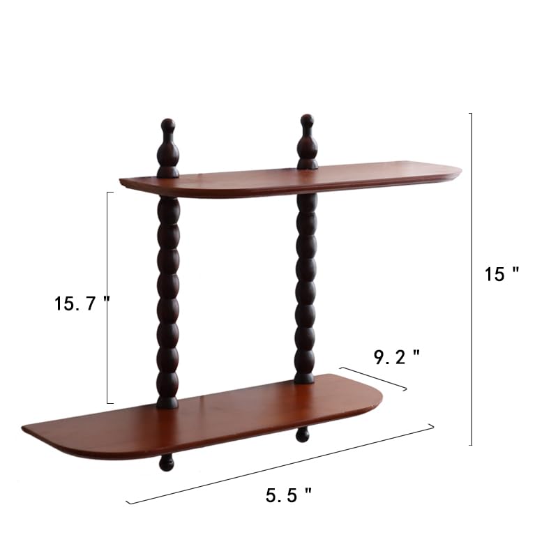 FRIADE 2-Tier Wall Mounted Floating Shelf with Two Roman Column,Decorative Display Shelf for Entrance,Bathroom, Bedroom, Living Room, Kitchen,Office (Brown)