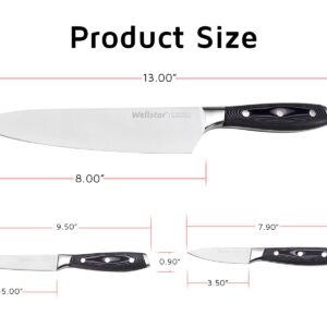 WELLSTAR Pro-Grade 3-Piece Chef Knife Set - Razor-Sharp High-Carbon Steel for Culinary Mastery at Home or Pro Kitchens