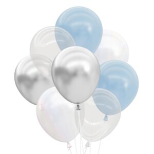 xo, fetti blue, pearl white, clear, silver, latex balloons - 25 pk, 12" | cloud nine bachelorette party decorations, birthday party supplies, bridal shower, boy baby shower, winter holiday