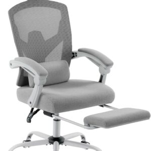 DUMOS Home Office Desk Chair with Footrest, High-Back Mesh Rolling Swivel Reclining Chairs with Wheels, Comfortable Headrest, Lumbar Support, Comfy Arms for Home, Office, Gaming, Student, Grey