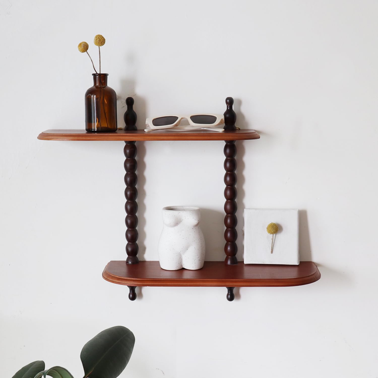 FRIADE 2-Tier Wall Mounted Floating Shelf with Two Roman Column,Decorative Display Shelf for Entrance,Bathroom, Bedroom, Living Room, Kitchen,Office (Brown)